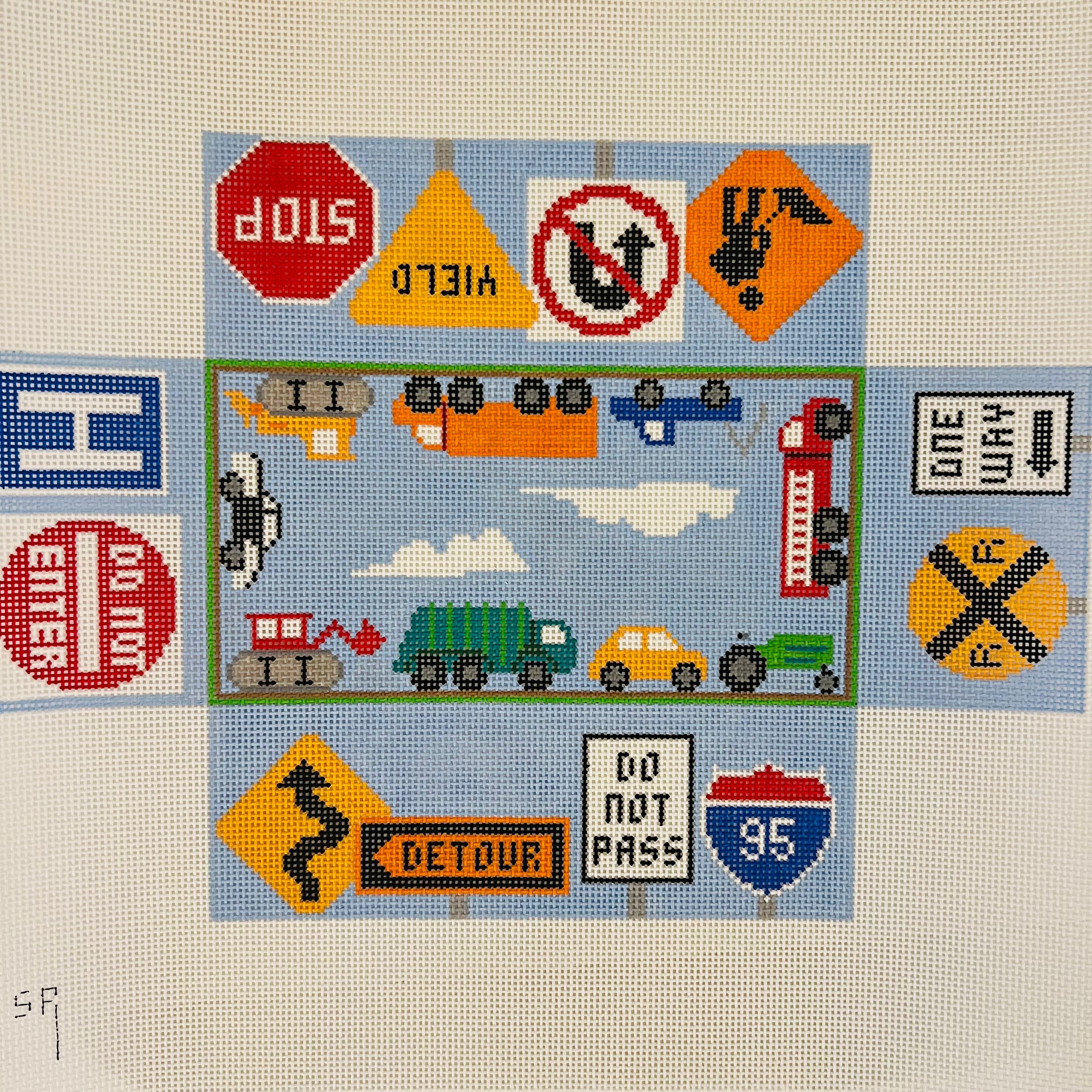 Vehicle and Traffic Signs Brick Cover Needlepoint Canvas – Bargello ...