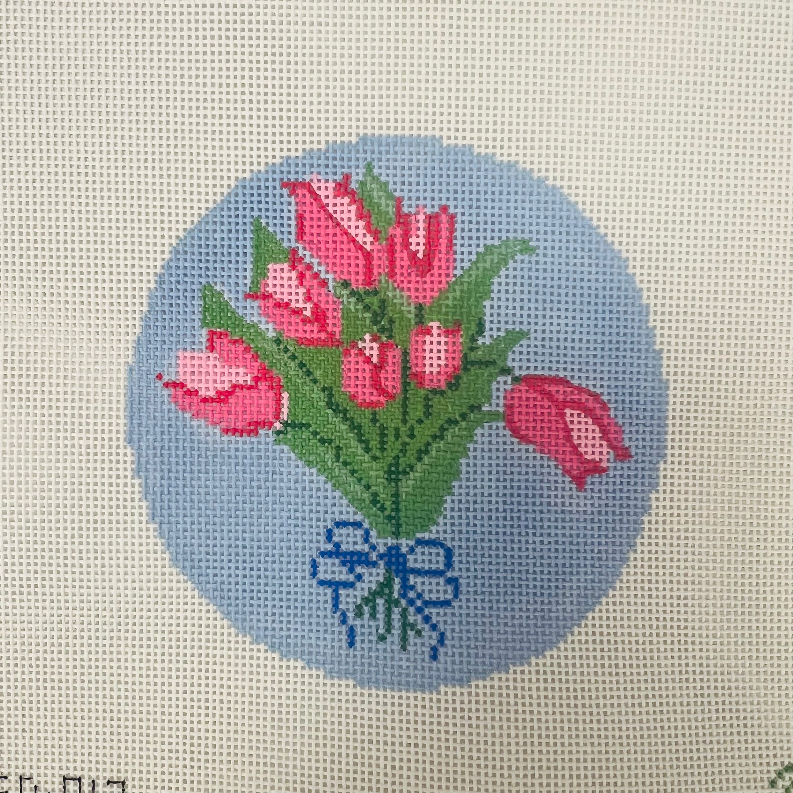 Tulips with Blue Bow Needlepoint Canvas – Bargello Needlepoint