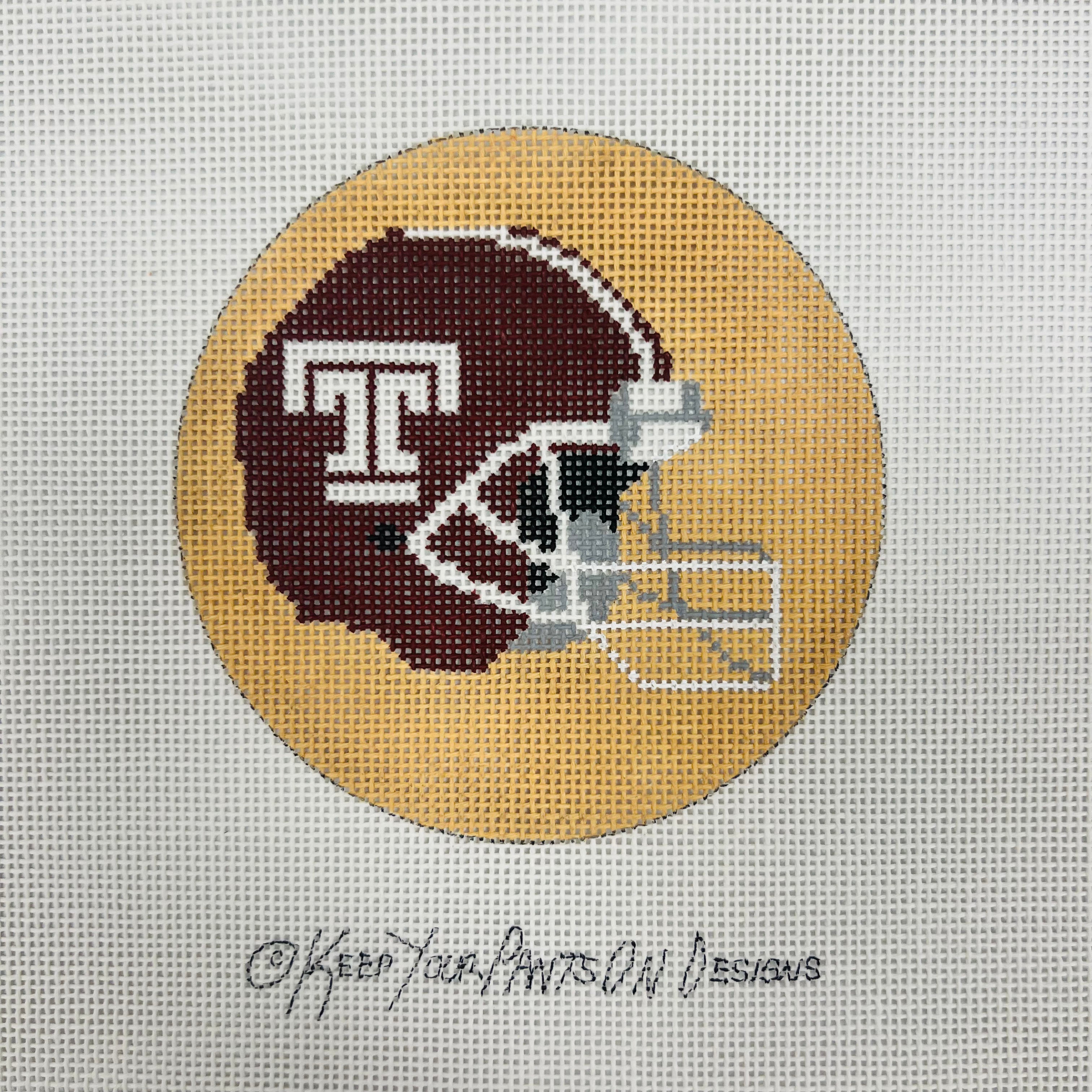 Temple University Helmet Round Needlepoint Canvas – Bargello Needlepoint
