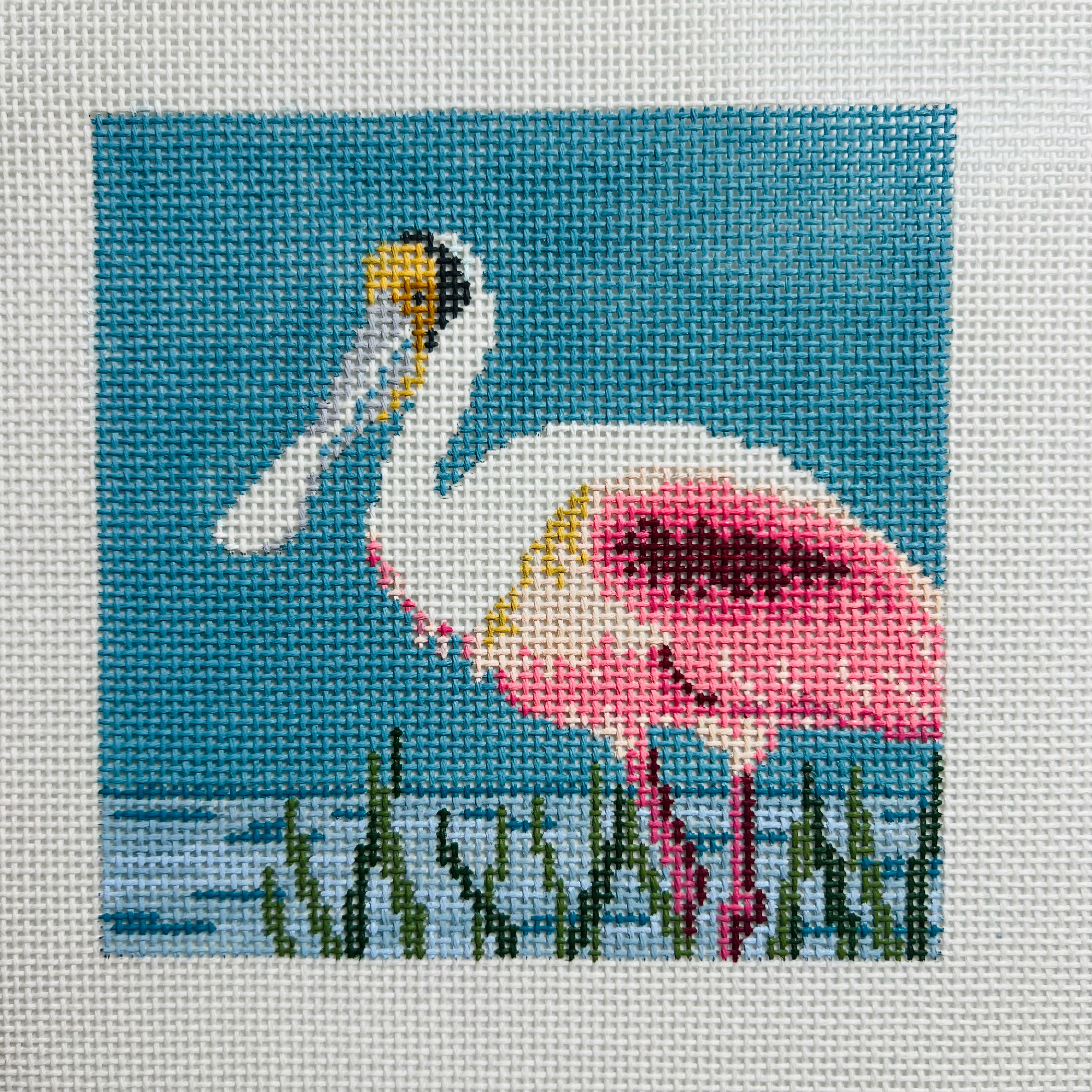 Spoonbill Coaster Needlepoint Canvas – Bargello Needlepoint