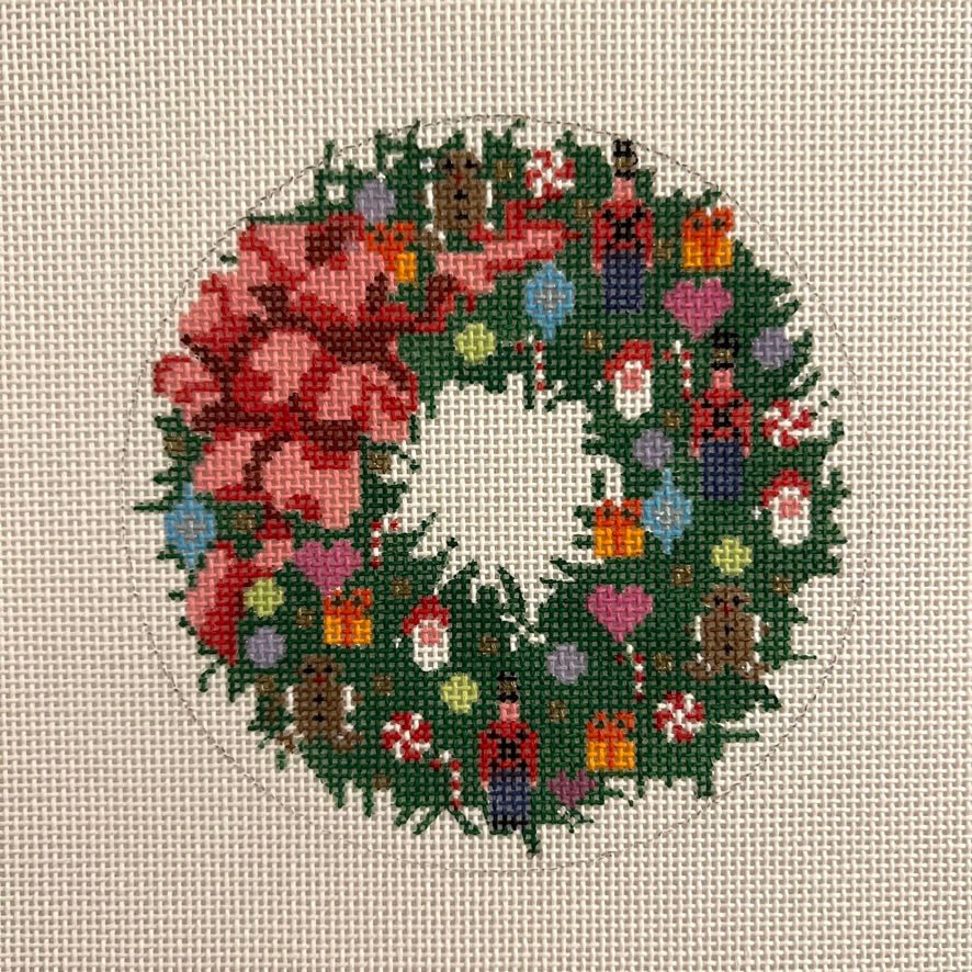 Christmas Wreath with Ornaments Needlepoint Canvas – Bargello Needlepoint