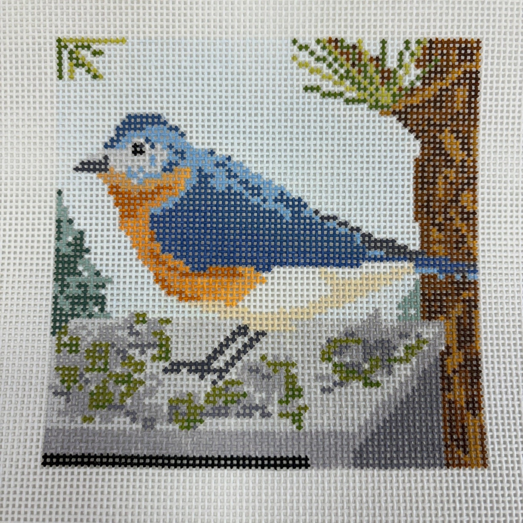 Eastern Blue Bird Coaster Needlepoint Canvas – Bargello Needlepoint
