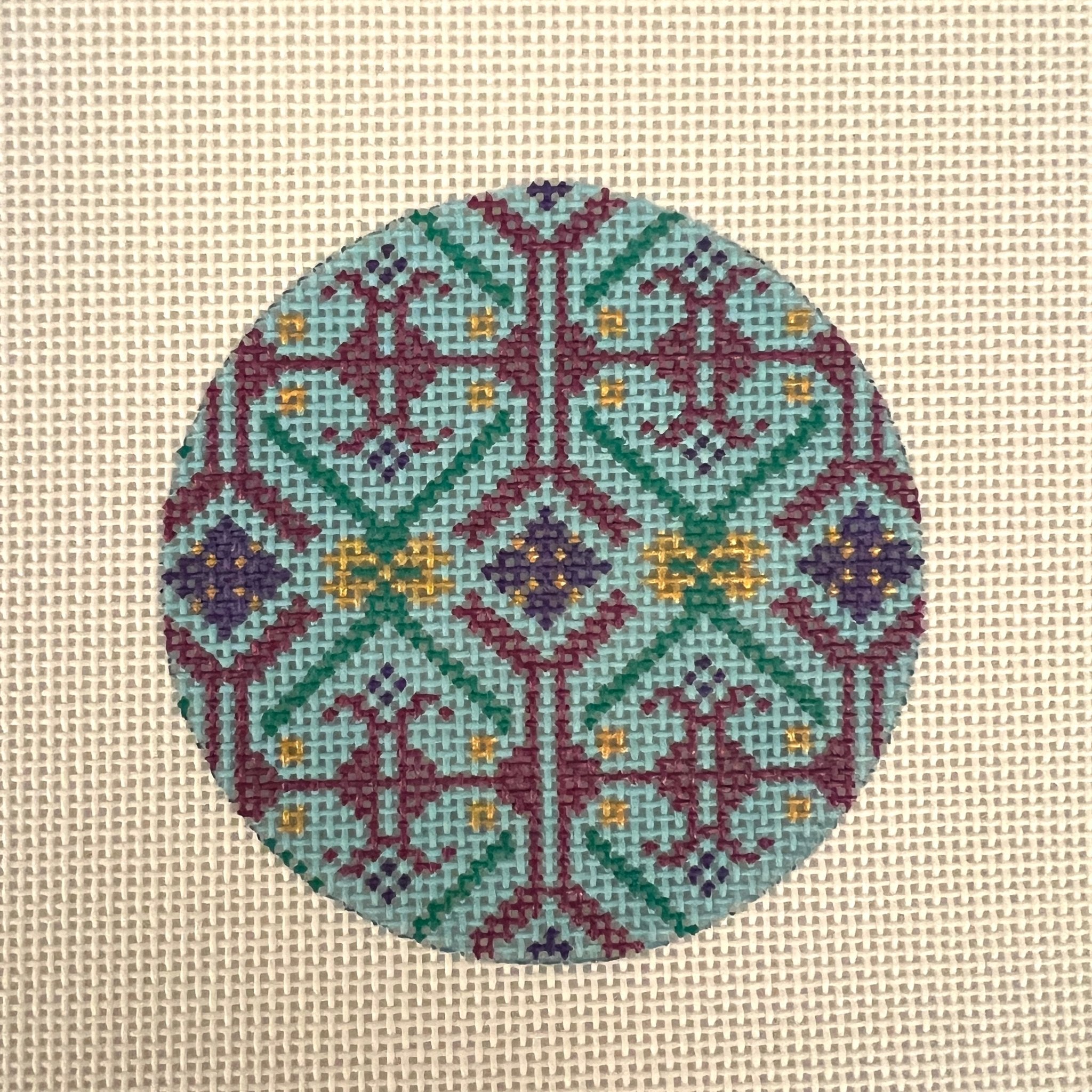 Geometric Round Ornament Needlepoint Canvas – Bargello Needlepoint