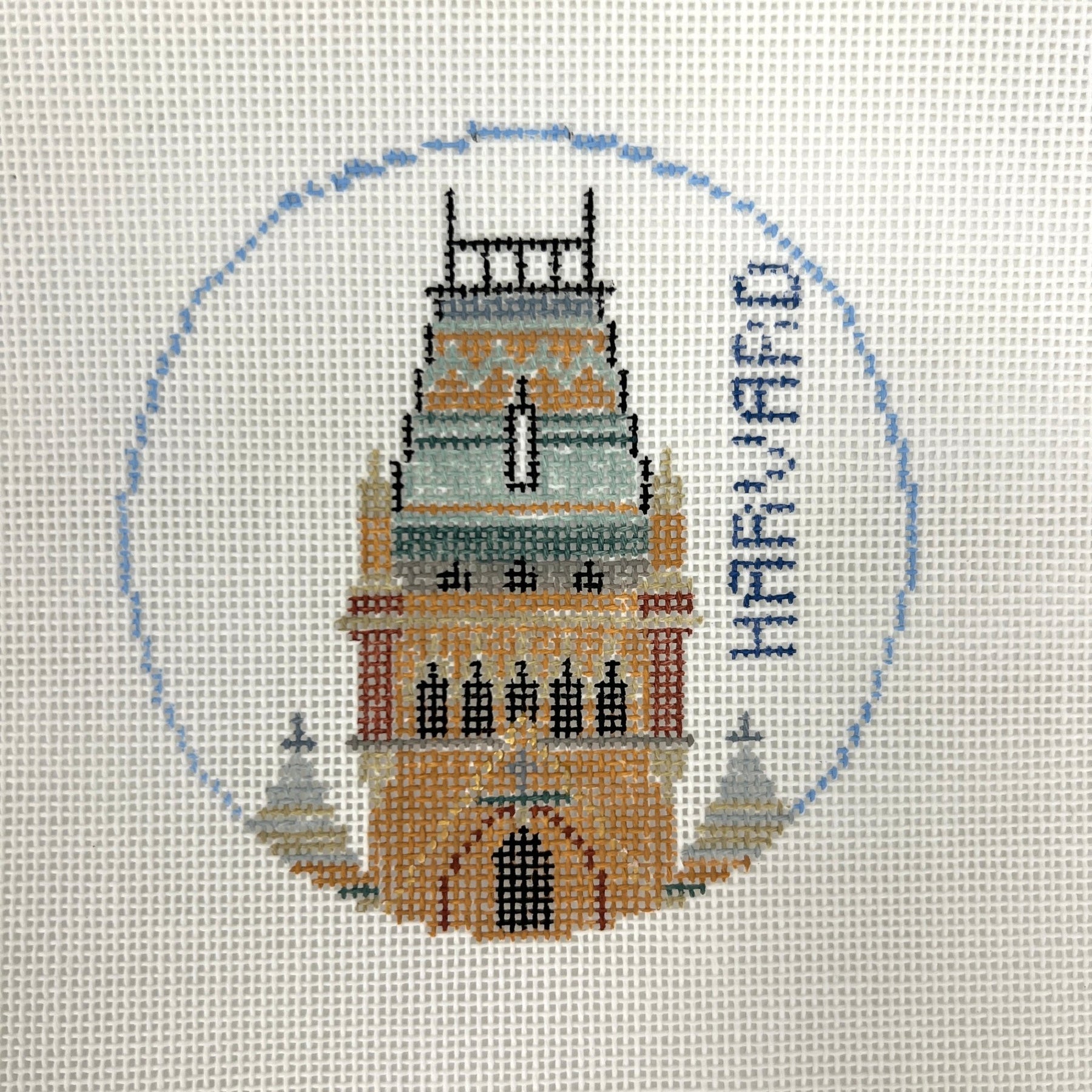 Harvard University Round Ornament Needlepoint Canvas – Bargello Needlepoint