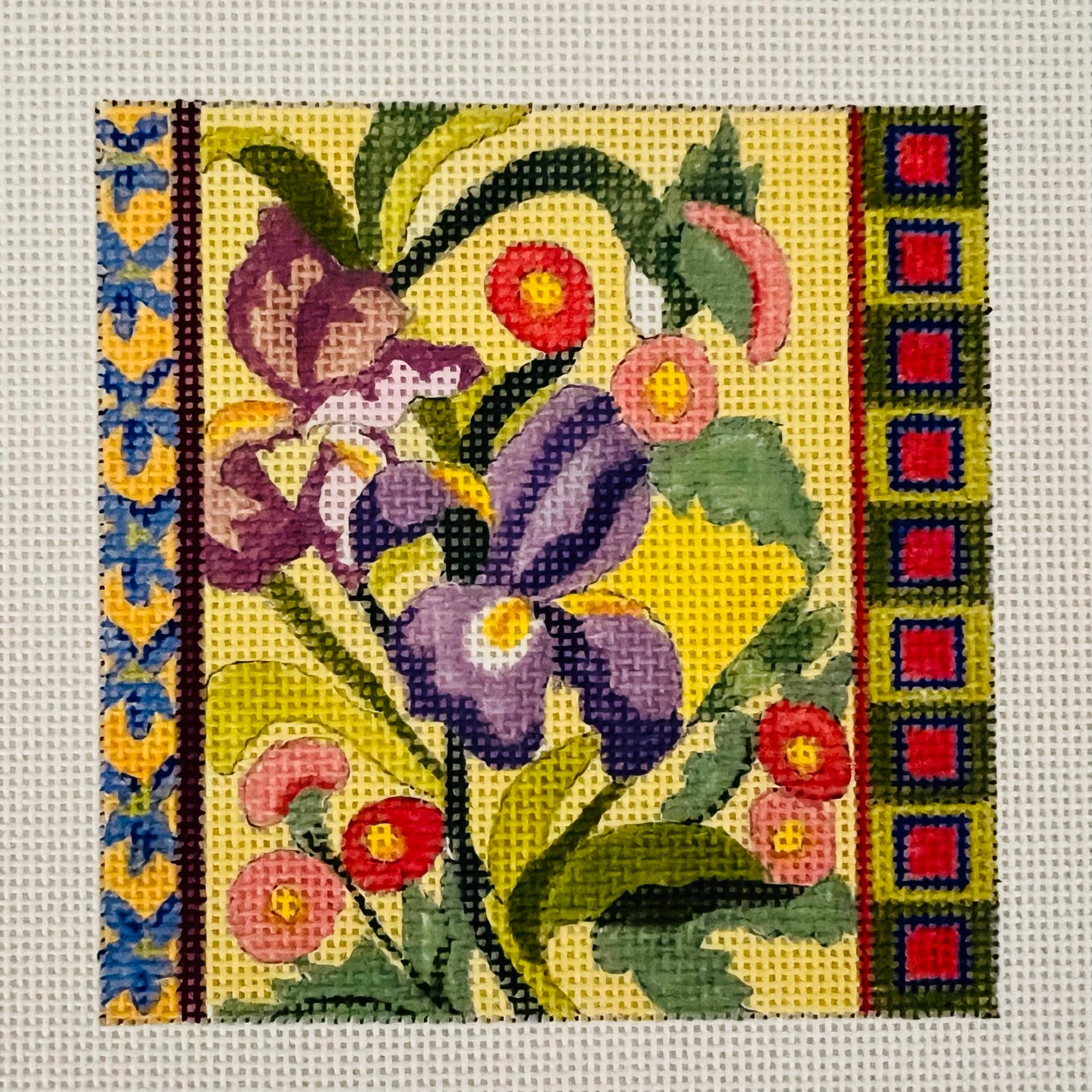 Iris Spring Garden Coaster/Insert Needlepoint Canvas – Bargello Needlepoint