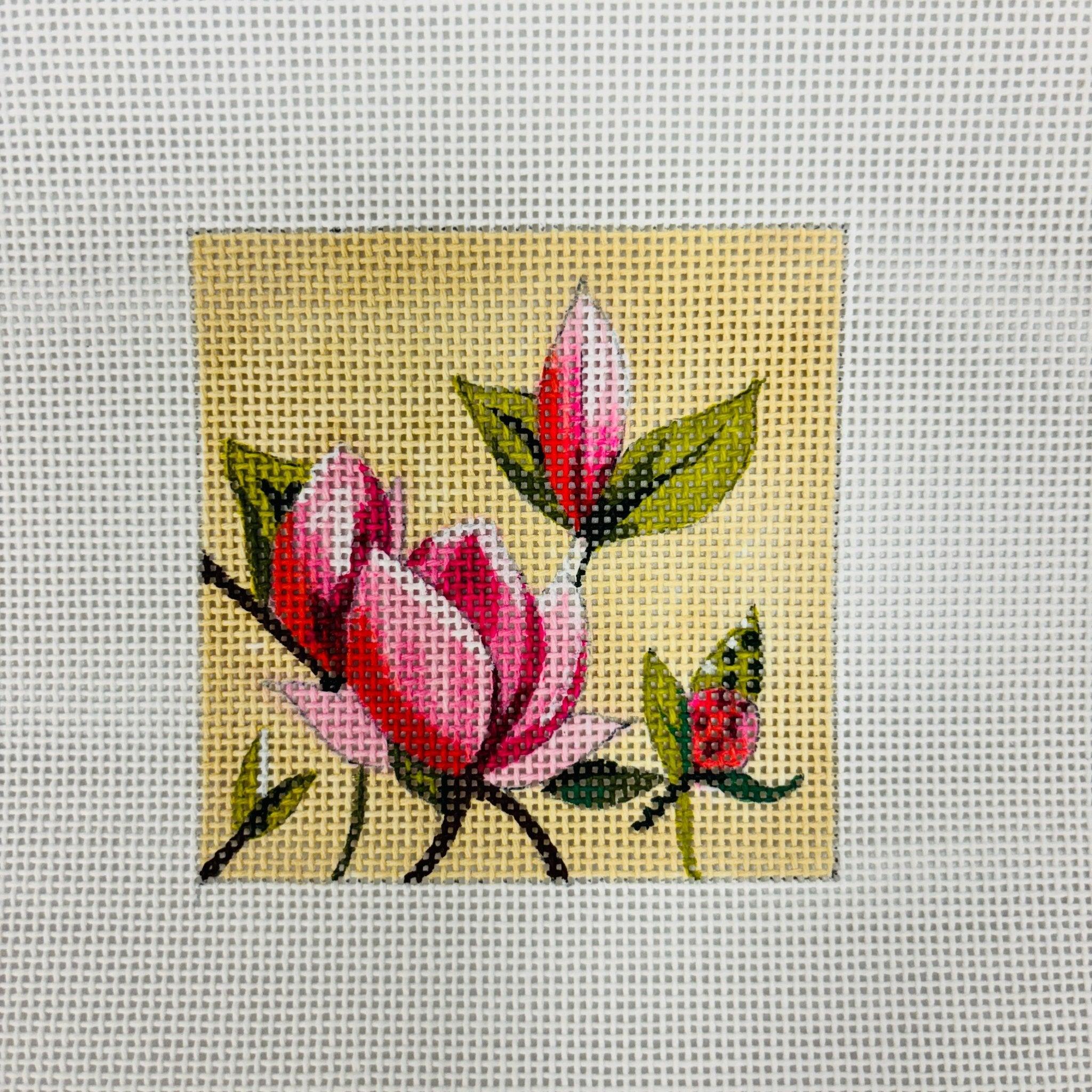Pink Petals with Tan Background Needlepoint Canvas – Bargello Needlepoint
