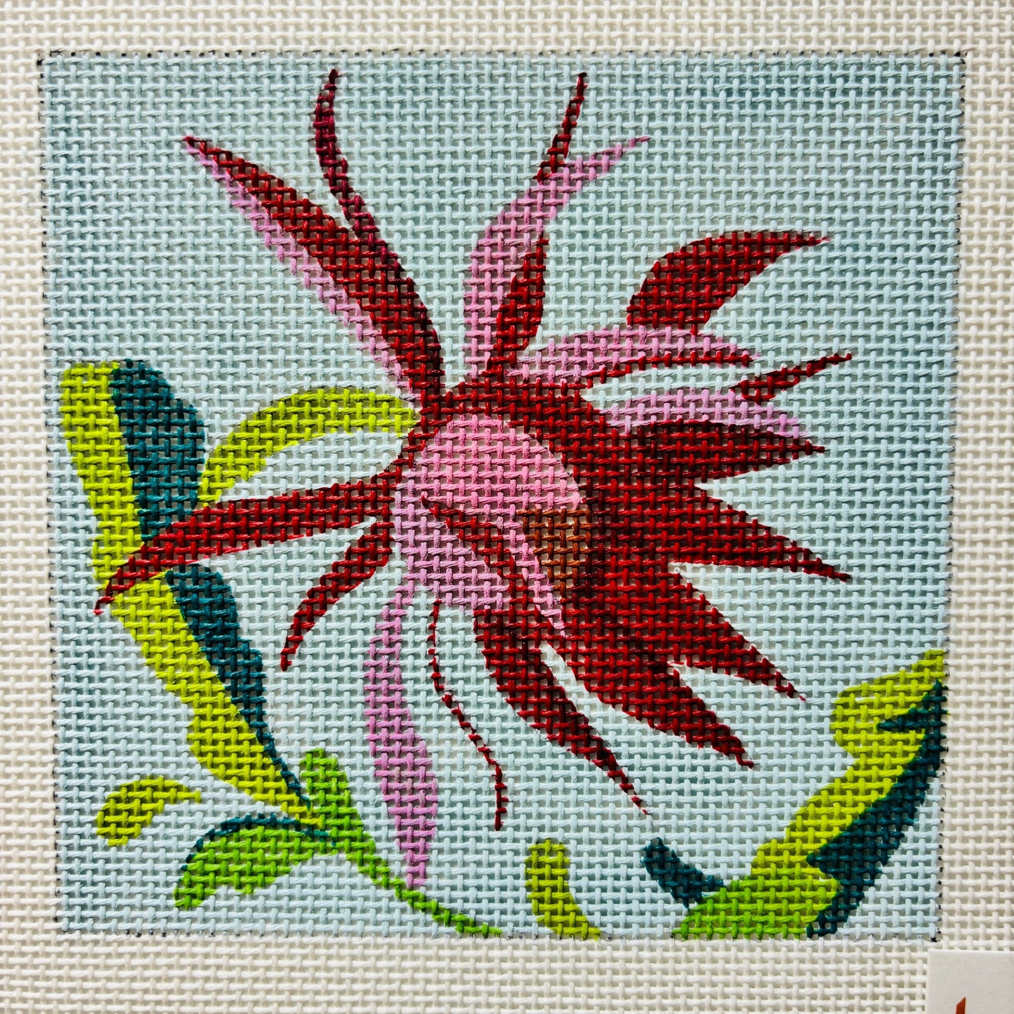 Red Stylized Flower Needlepoint Canvas – Bargello Needlepoint
