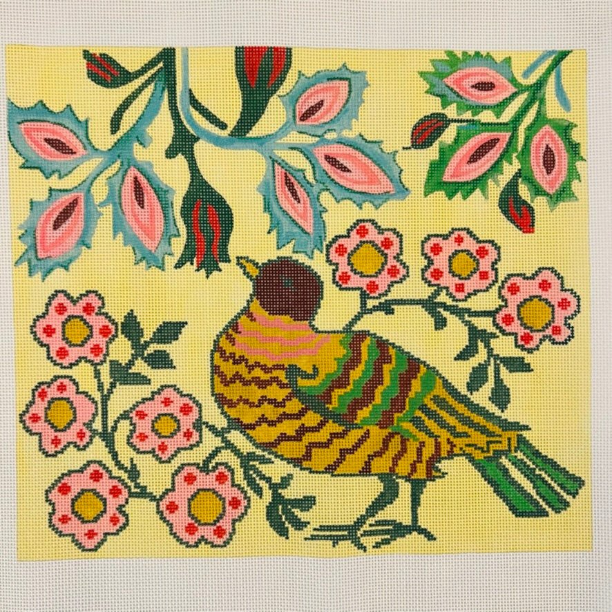 Rosebud and Bird Needlepoint Canvas – Bargello Needlepoint