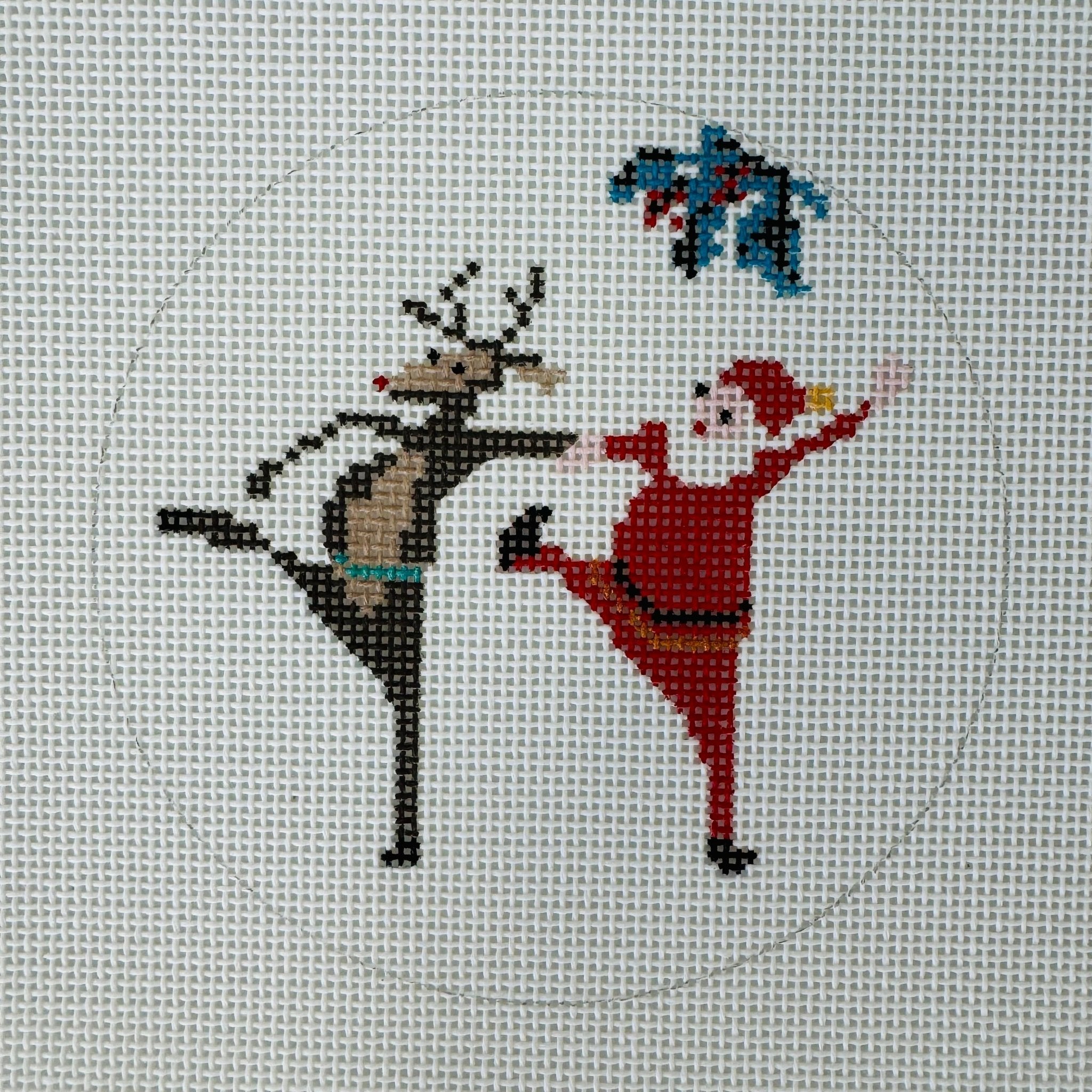 Santa and Rudolph Ornament Needlepoint Canvas – Bargello Needlepoint