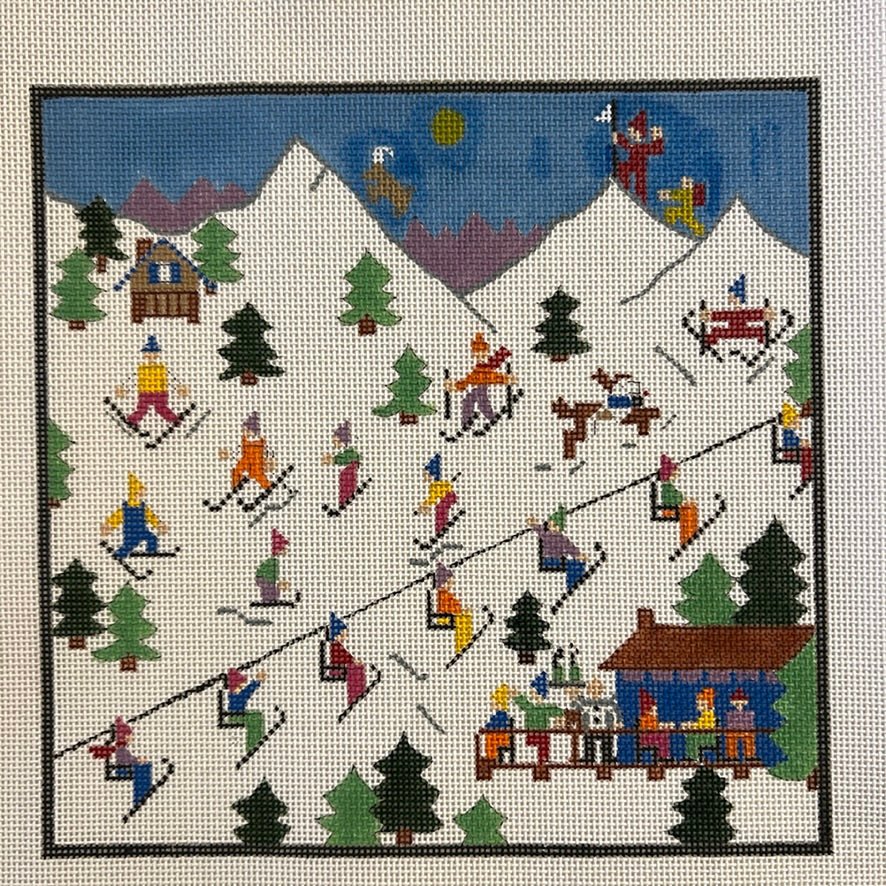 Ski Scene Square Needlepoint Canvas – Bargello Needlepoint