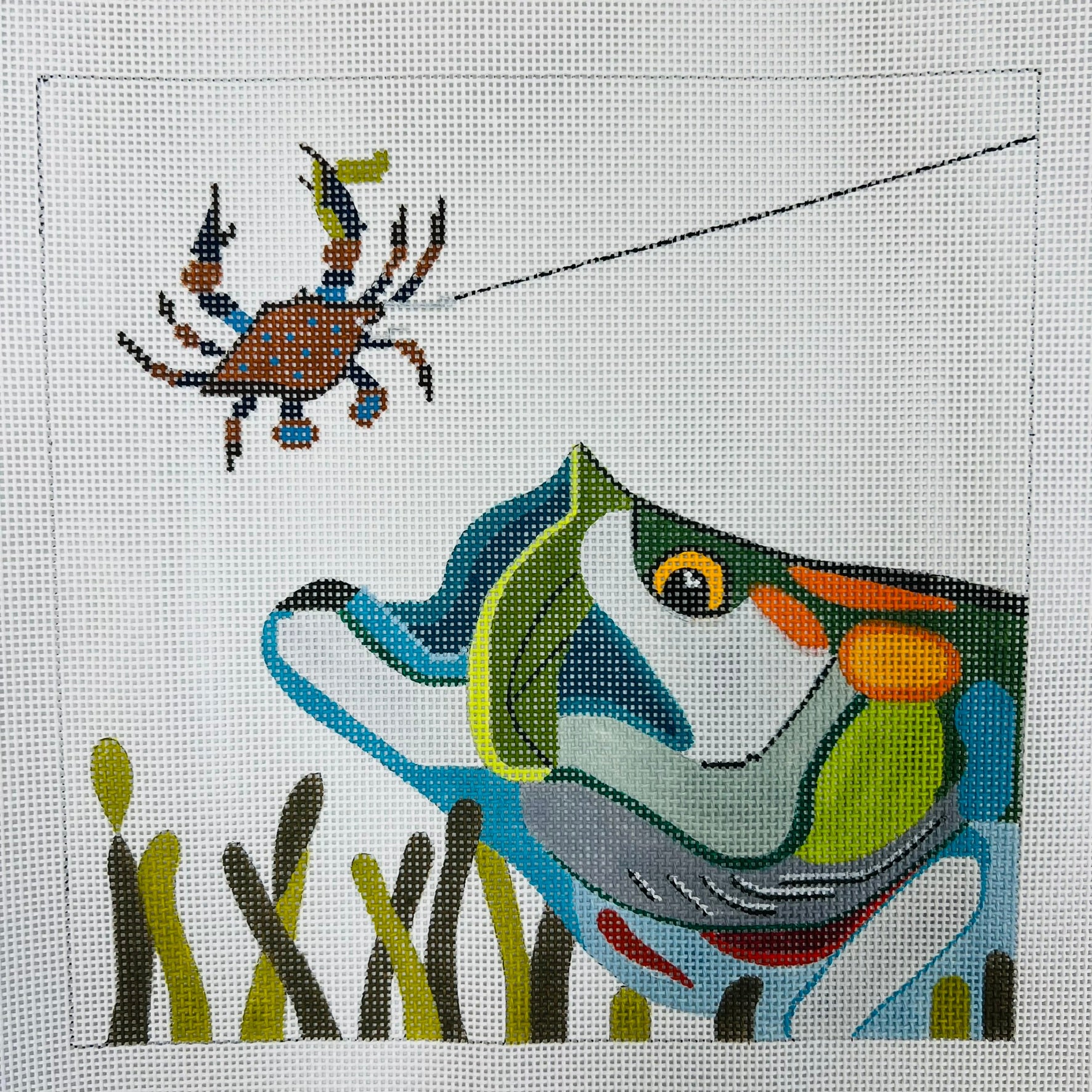 Tarpon And Crab Needlepoint Canvas – Bargello Needlepoint