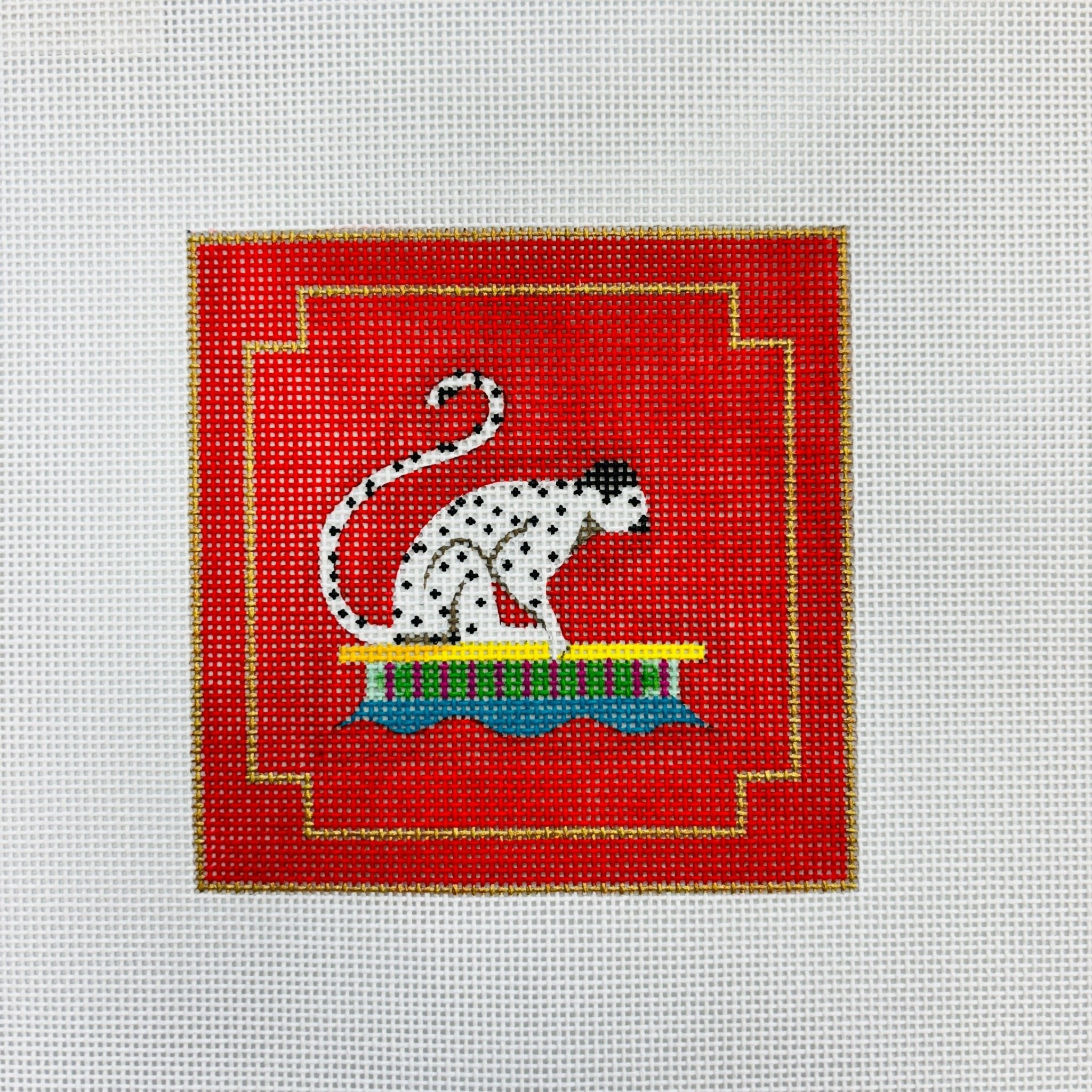 White Spotted Monkey on Red Needlepoint Canvas – Bargello Needlepoint